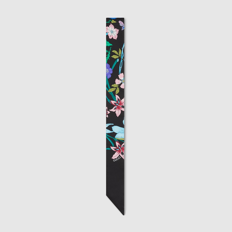 Gucci Flora print silk neck bow in black and multicolor | GUCCI® TR