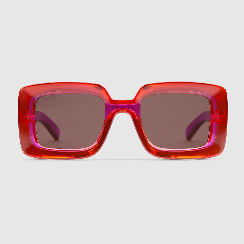 Square-frame sunglasses in transparent fuchsia | GUCCI® SI