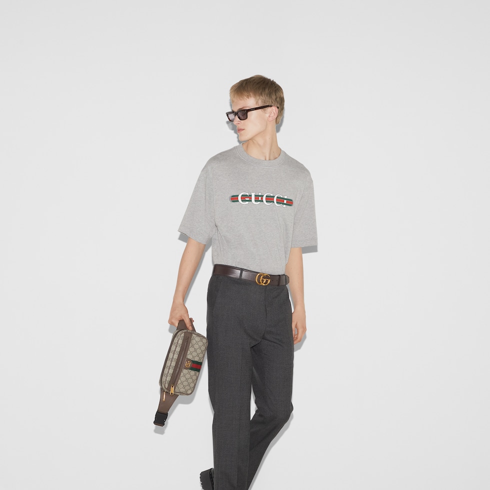 Cotton jersey T-shirt with Gucci print in grey | GUCCI® GR