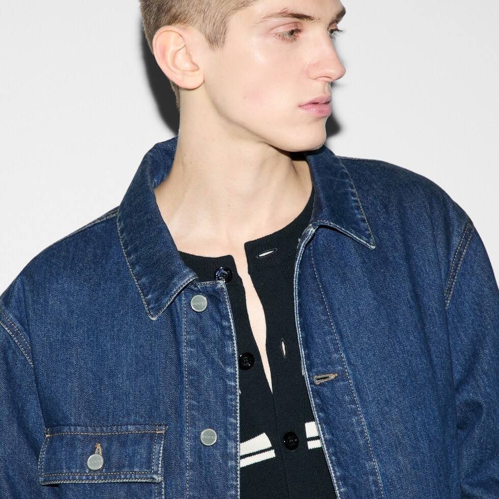 Lasered denim jacket in blue | GUCCI® US