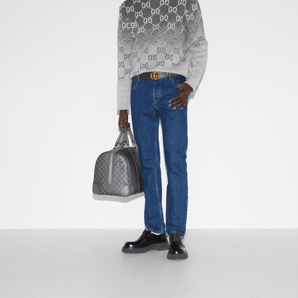 Tapered denim pant with Web in blue | GUCCI® TR