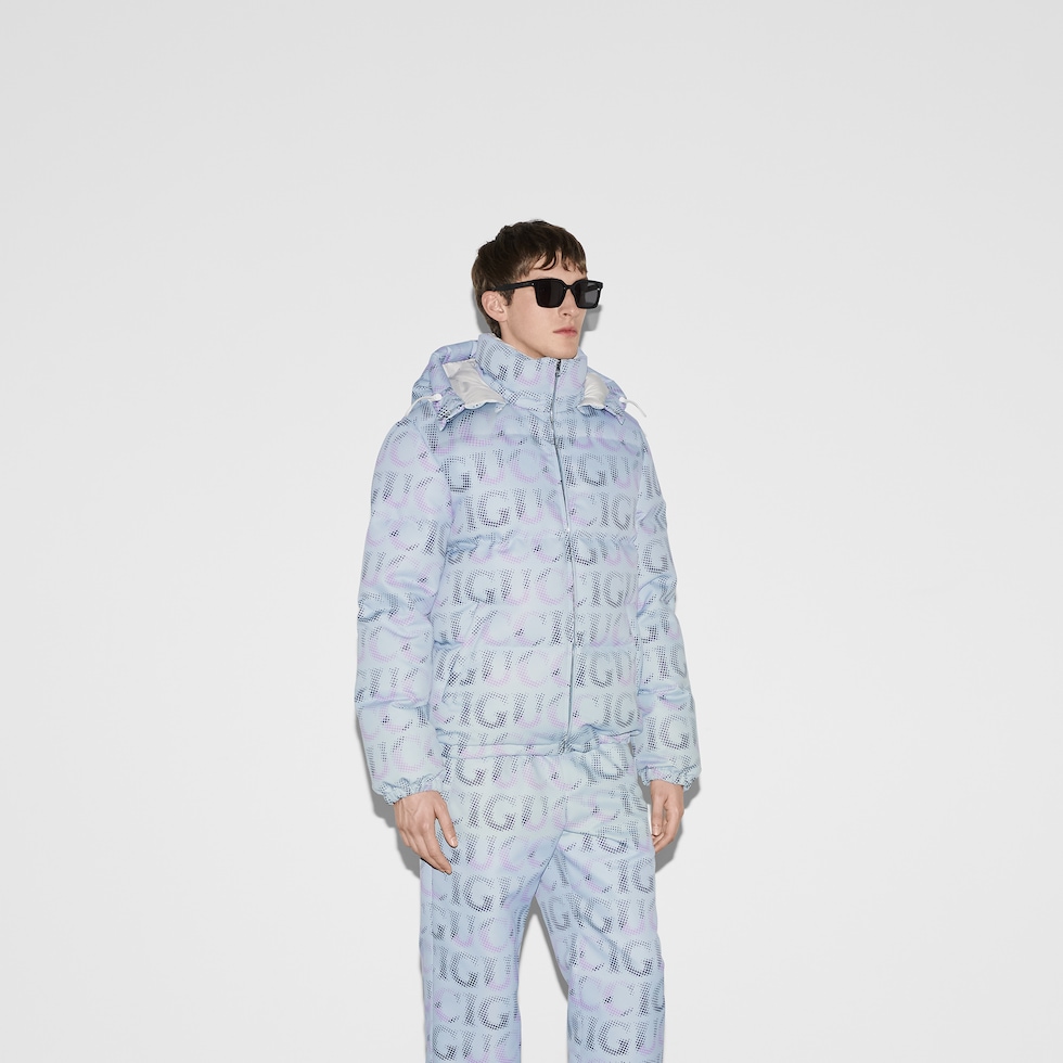 Nylon puffer jacket in light blue and lilac | GUCCI® UK