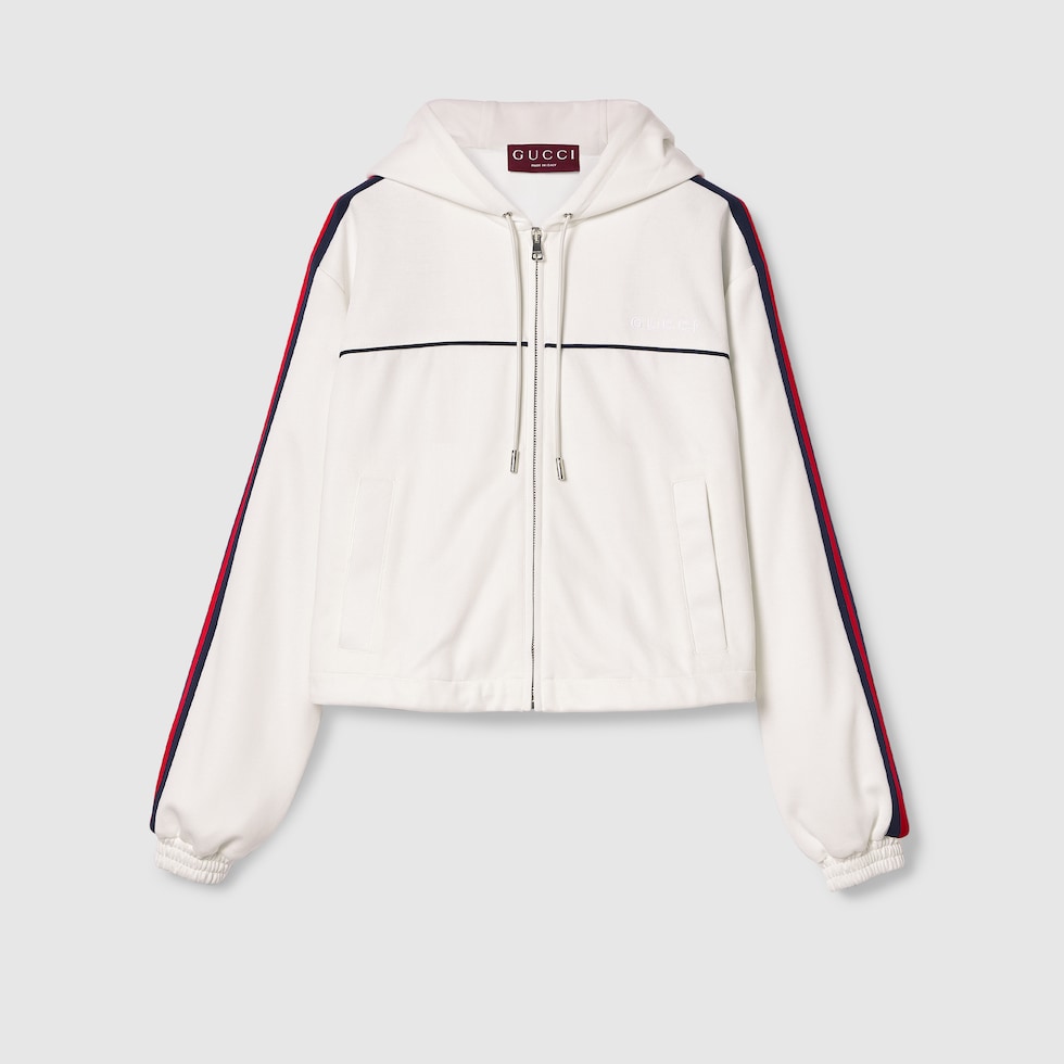 Technical jersey zip jacket with Web in off white | GUCCI® UK