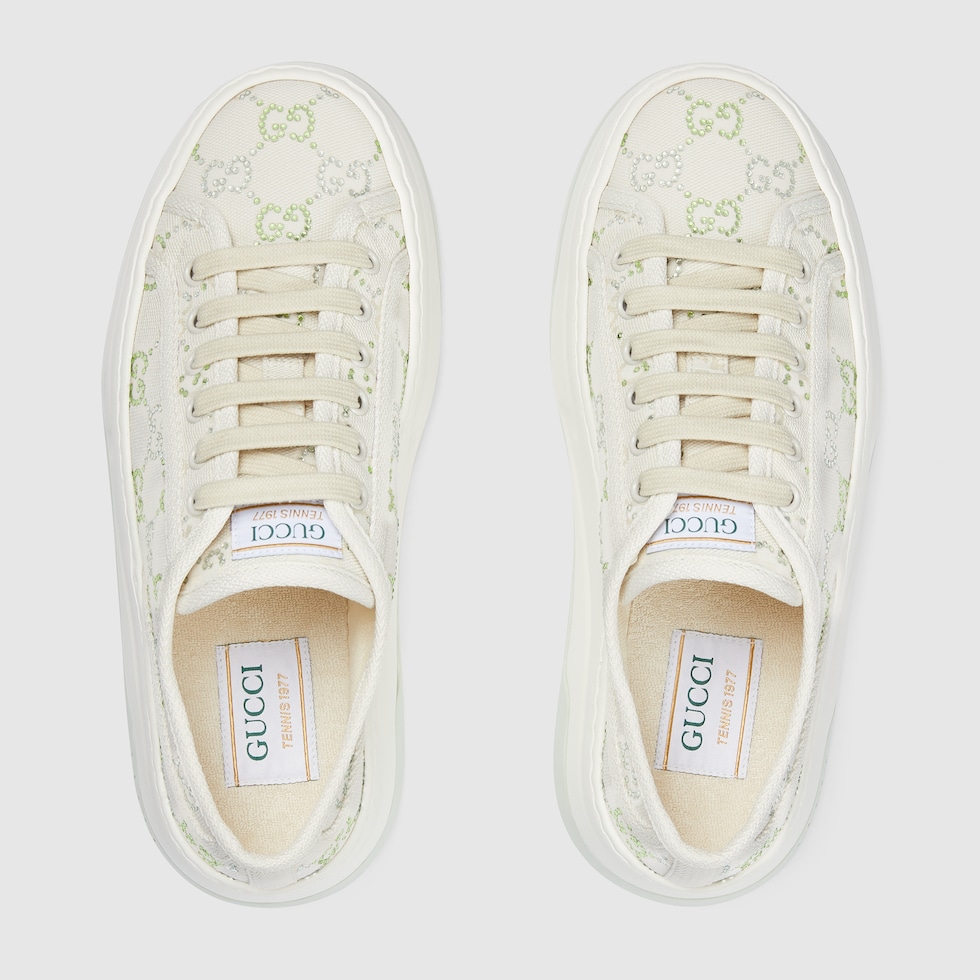 Women's Gucci Tennis 1977 trainer in ivory GG Crystal canvas | GUCCI® NO