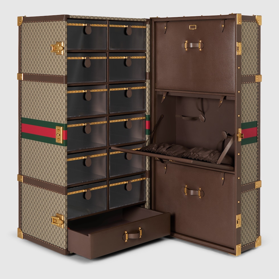Gucci Savoy large shoe trunk in beige and ebony GG Supreme | GUCCI® UK
