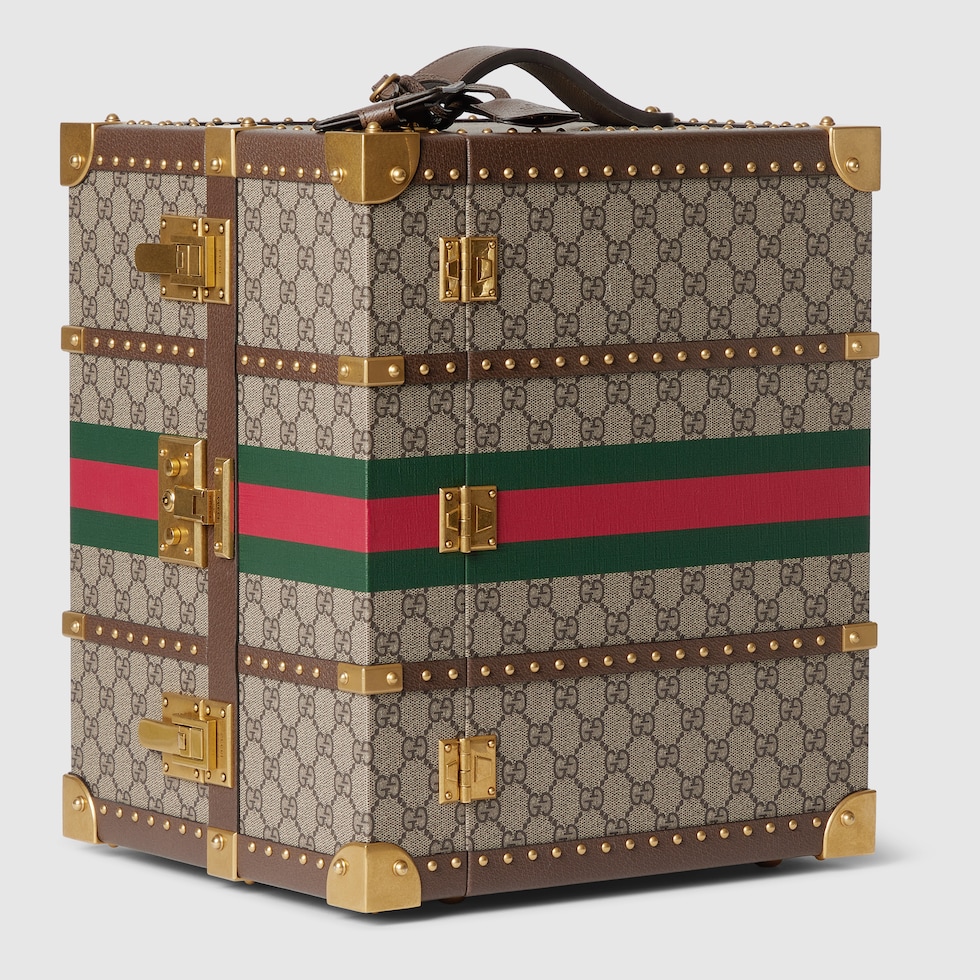 Gucci Savoy large champagne case in beige and ebony GG Supreme | GUCCI® UK