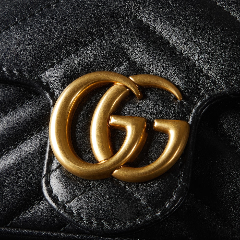 Sac super mini GG Marmont en cuir noir à chevrons | GUCCI® FR