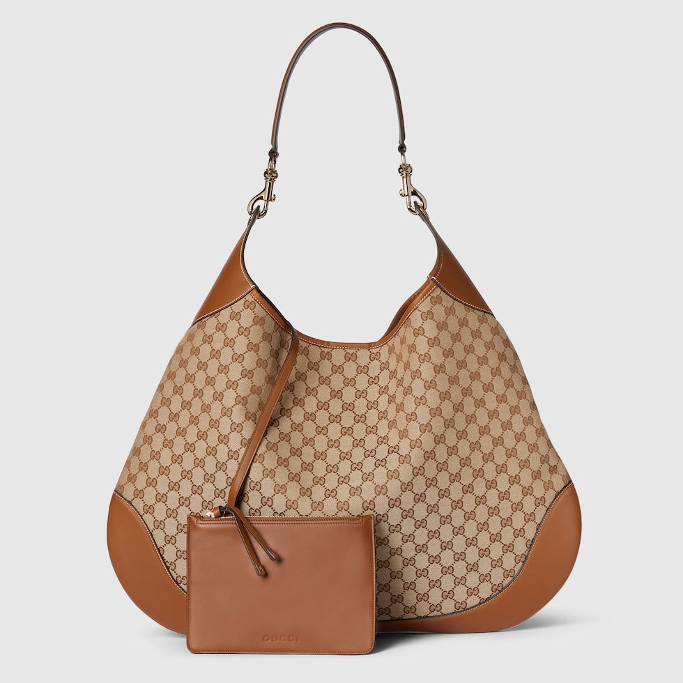 Gucci B maxi shoulder bag in beige and dark brown GG canvas | GUCCI® AE