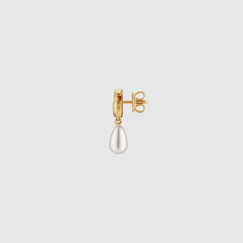 GG Marmont pearl drop earrings in yellow gold-toned metal | GUCCI® UK