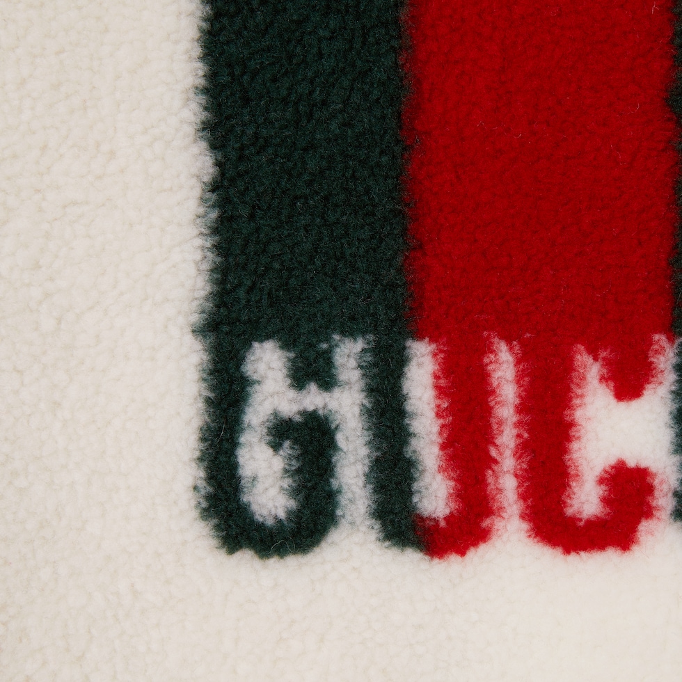 Wool fleece zip jacket with Web in ivory | GUCCI® AE
