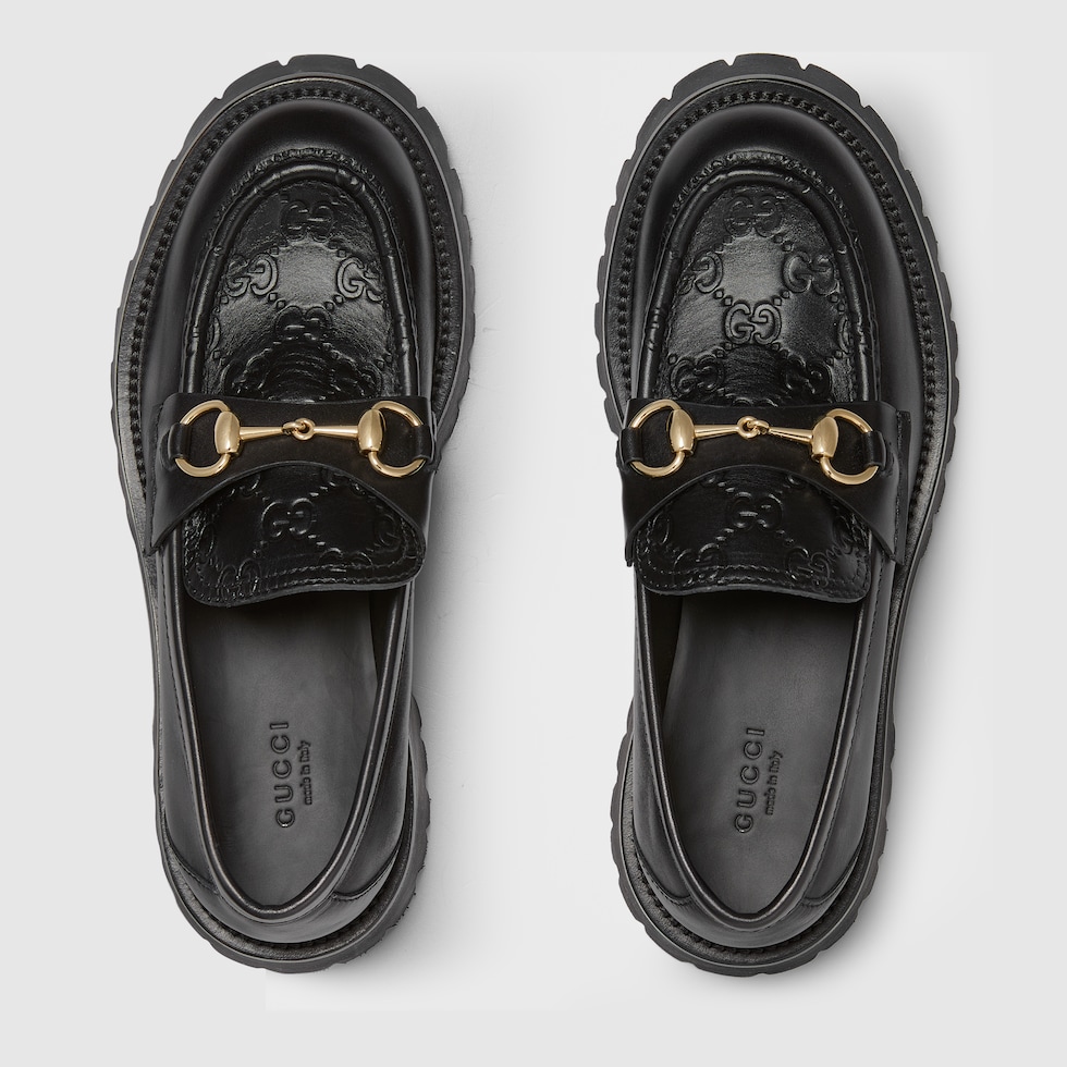 Women's Horsebit loafer with lug sole in black leather | GUCCI® TR