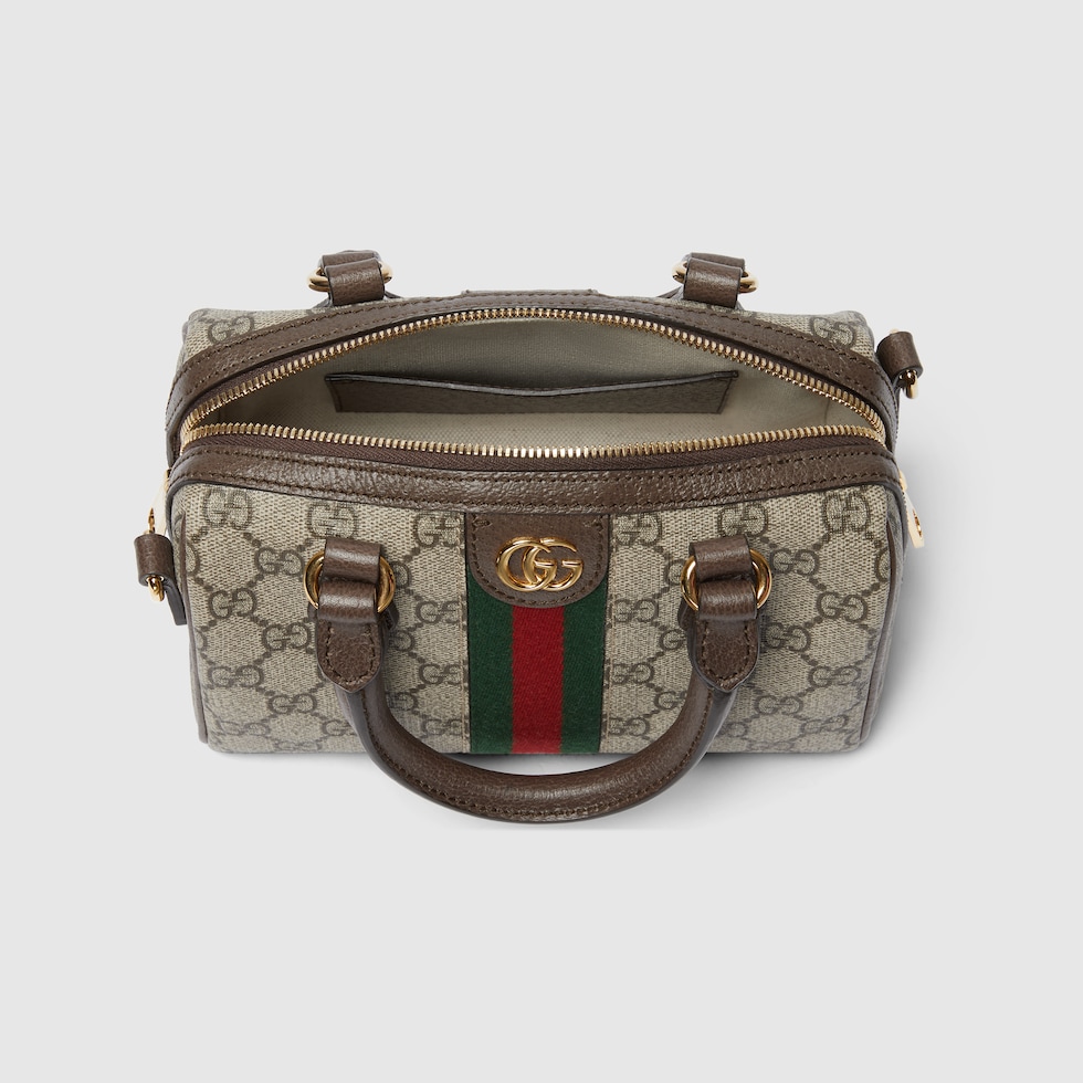 Ophidia small boston bag in beige and ebony GG Supreme | GUCCI® SG