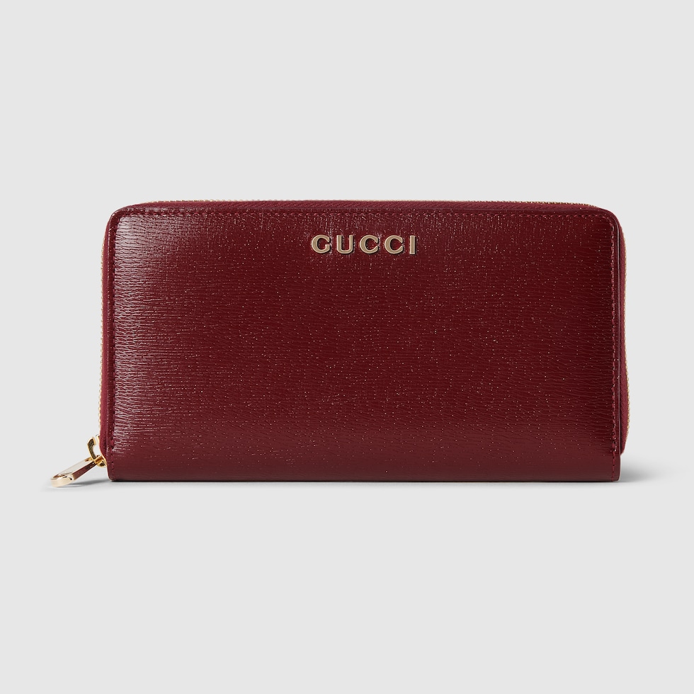 Zip around wallet with Gucci script in Rosso Ancora red leather | GUCCI® UK