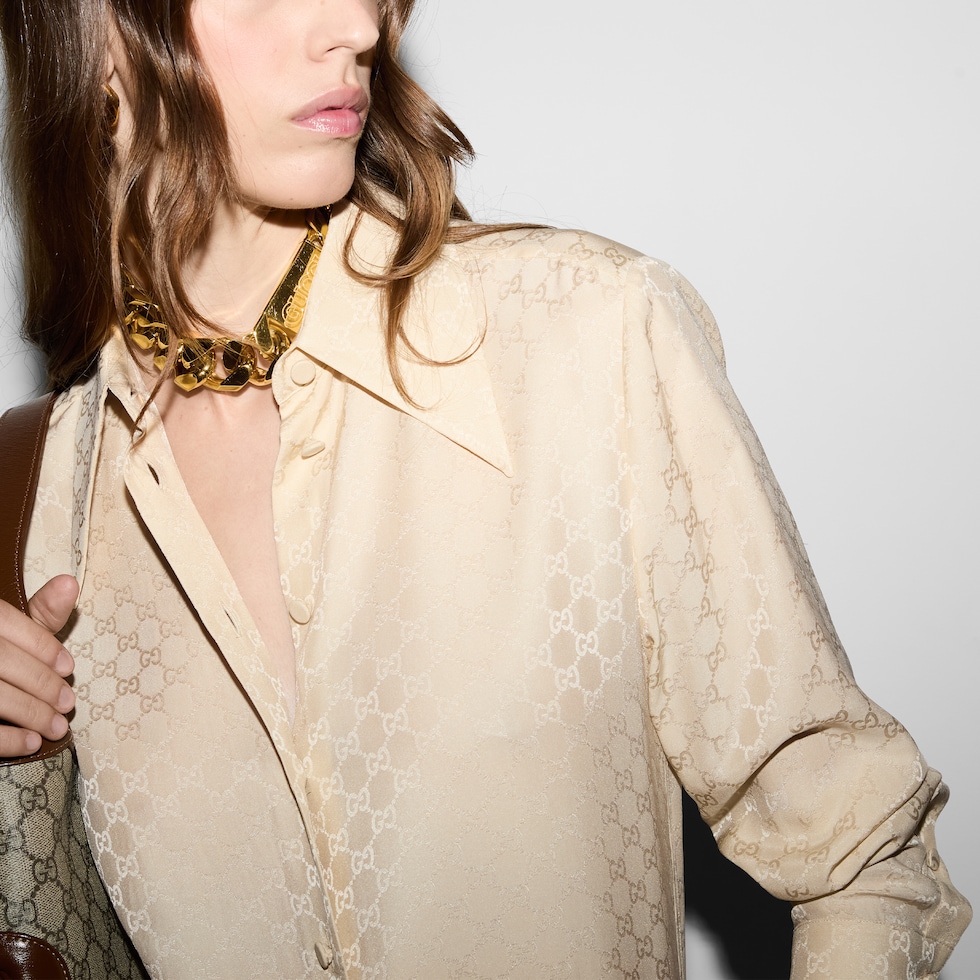 GG silk crepe shirt in ivory | GUCCI® US