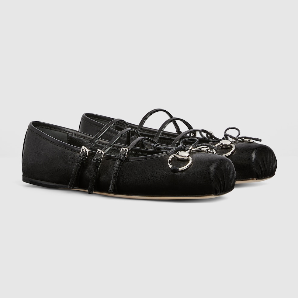 Women's Gucci Horsebit ballet flat in black leather | GUCCI® US