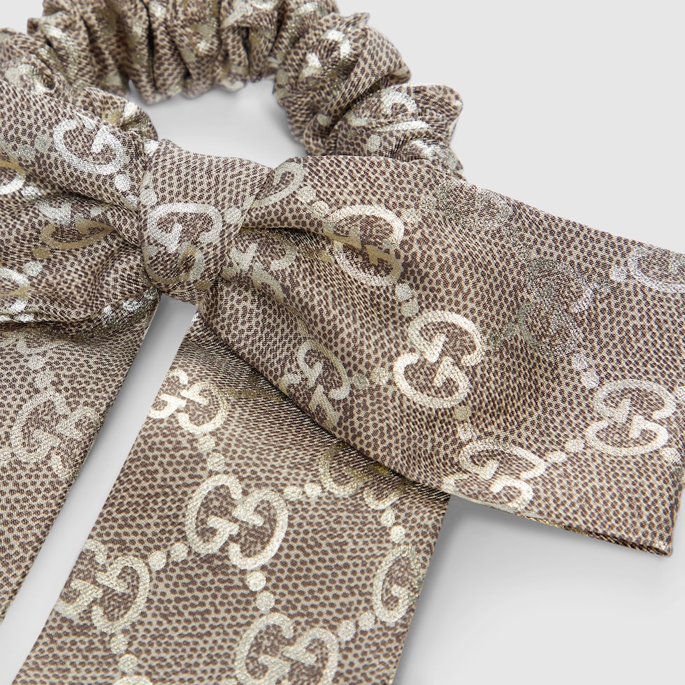 GG silk jacquard scrunchie in brown | GUCCI® US