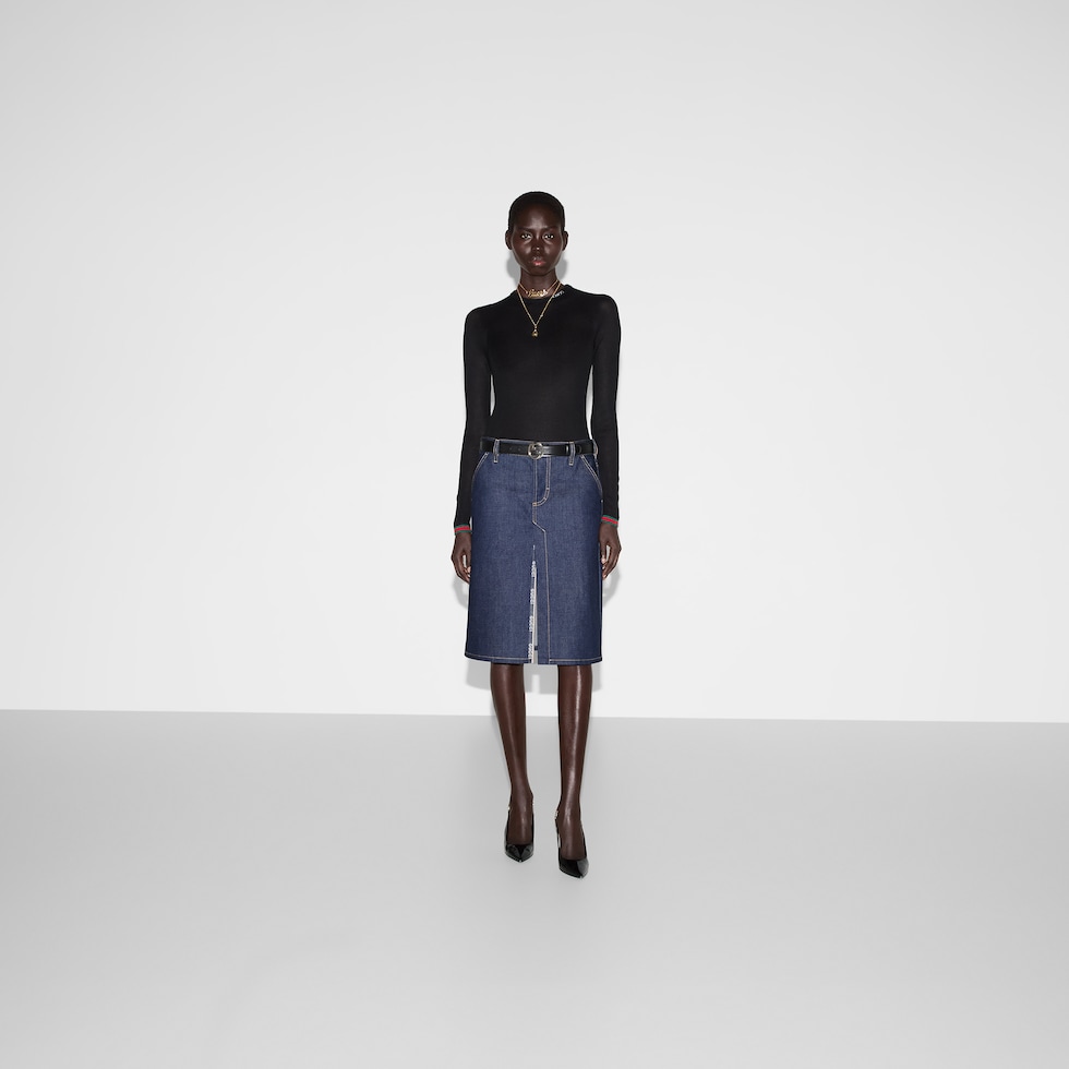 Rib cashmere and silk blend top in black | GUCCI® UK