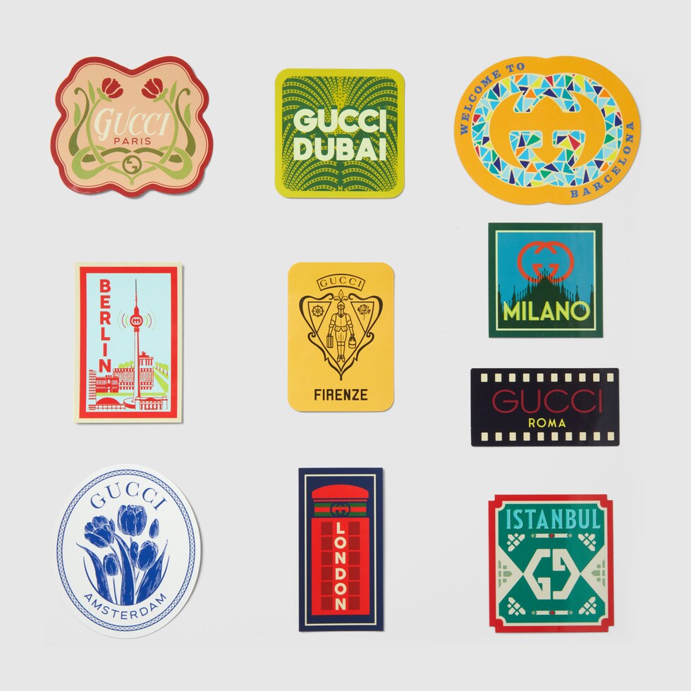 Gucci Cities luggage stickers in multicolour | GUCCI® UK