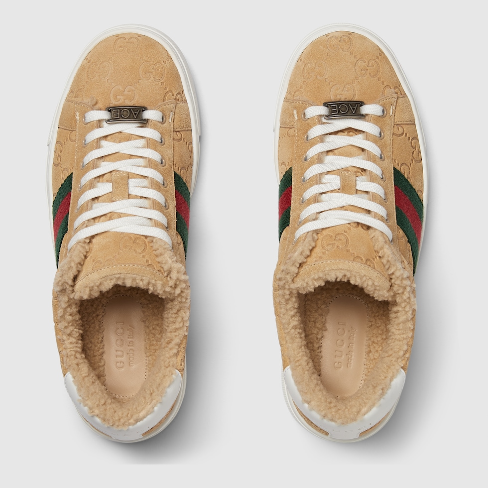 Women's Gucci Ace trainer in beige GG suede | GUCCI® Canada