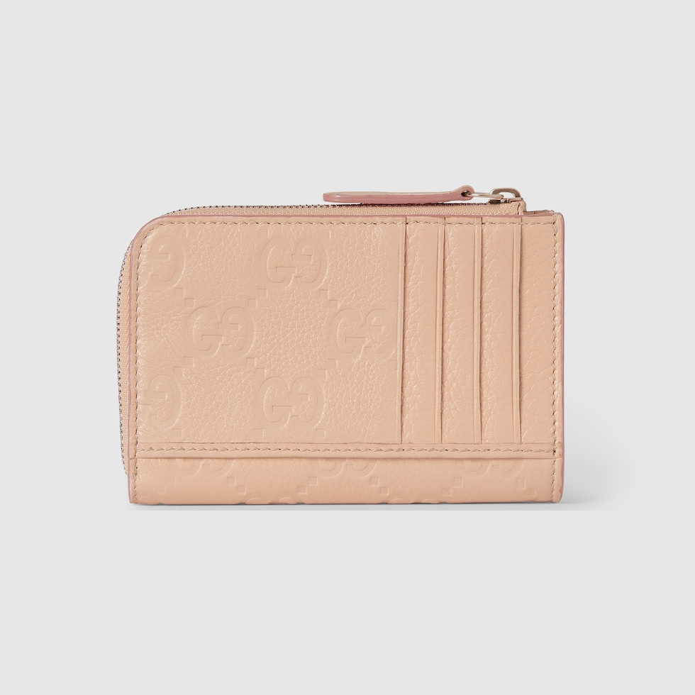 GG Emblem zip card case in light pink leather | GUCCI® SG