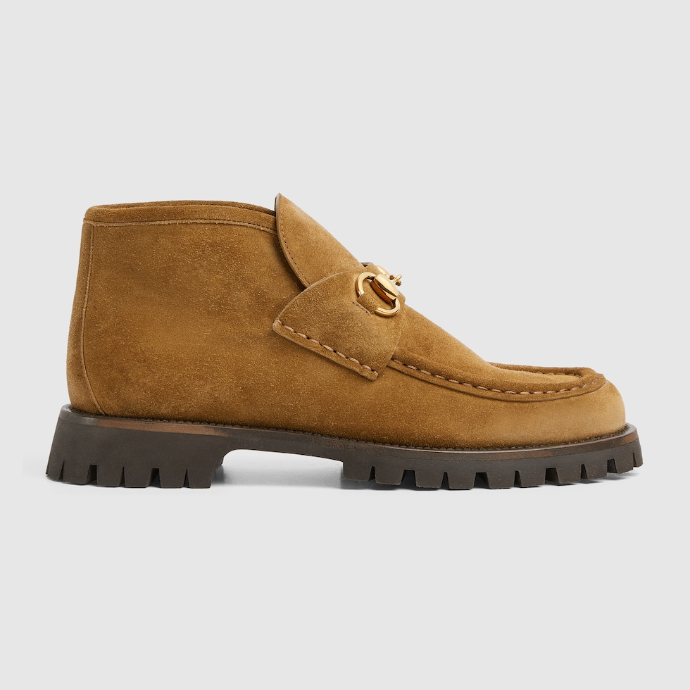 Women's Horsebit ankle boot in brown suede | GUCCI® NL