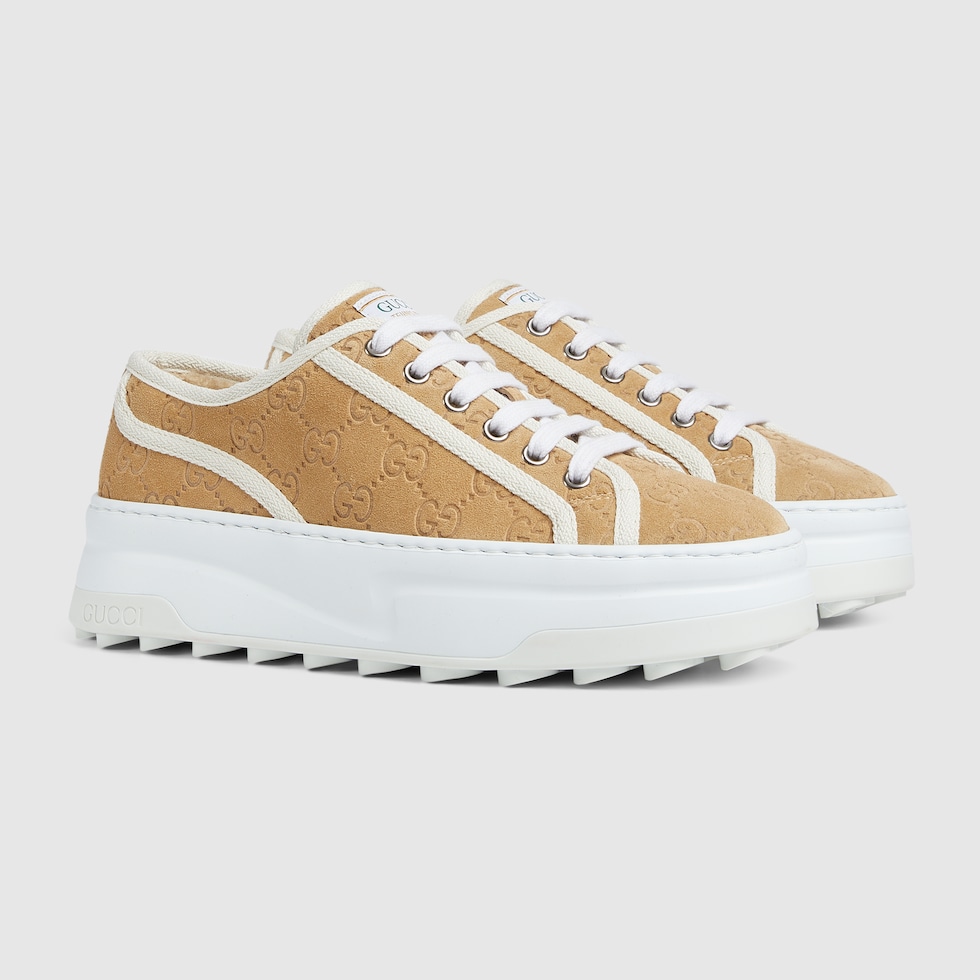 Women's Gucci Tennis 1977 trainer in beige GG suede | GUCCI® UK