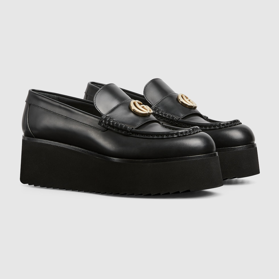 Mocassino creeper donna con Doppia G in pelle nera | GUCCI® Italia