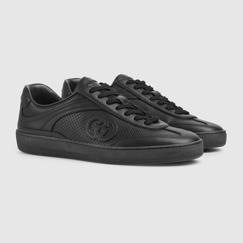 Men's Interlocking G trainer in black leather | GUCCI® SE