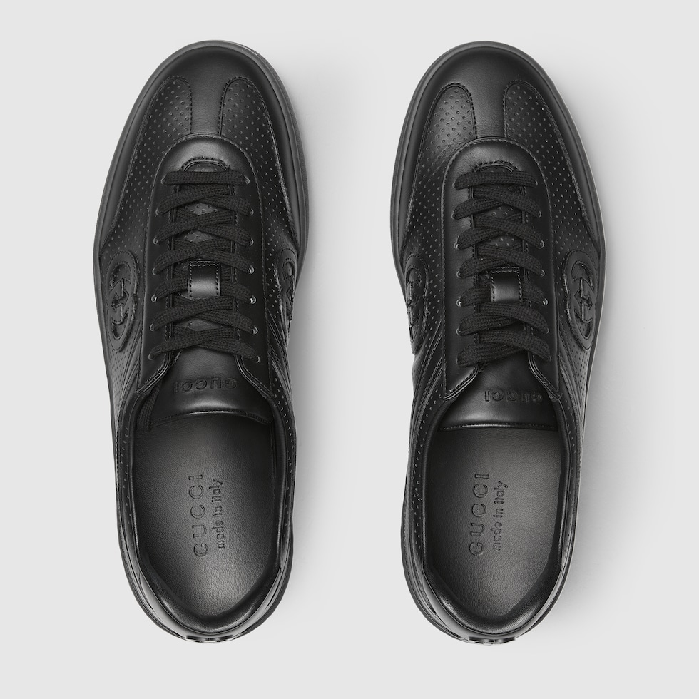Men's sneaker with Interlocking G in black leather | GUCCI® DK