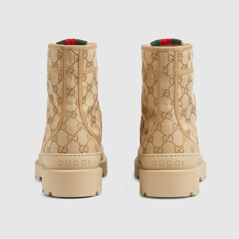Men's lug-sole boot in beige GG canvas | GUCCI® US