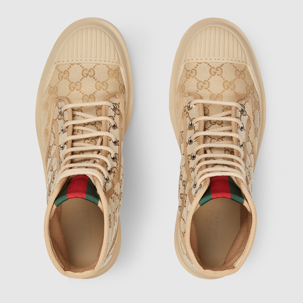 Men's lug-sole boot in beige GG canvas | GUCCI® PL