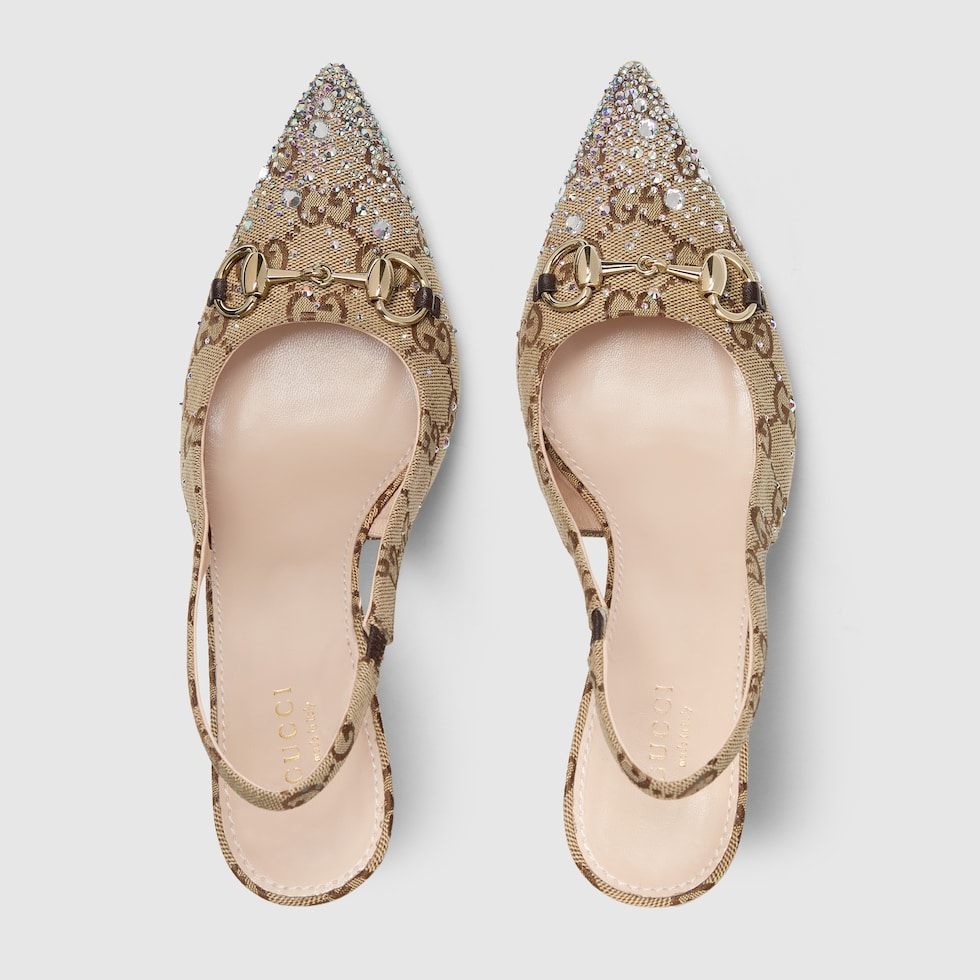 Décolleté donna con Morsetto in tessuto GG beige e marrone scuro ...