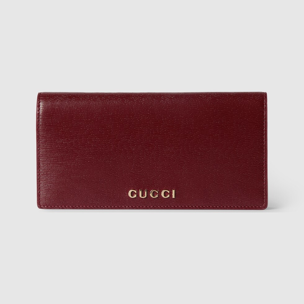 Continental wallet with Gucci script in Rosso Ancora red leather ...