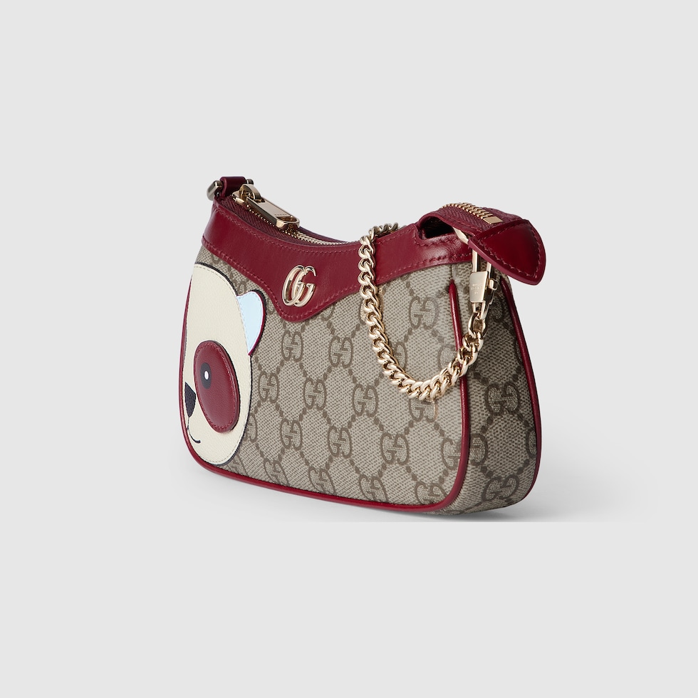 GG mini bag with panda detail in beige and dark brown fabric | GUCCI® PT