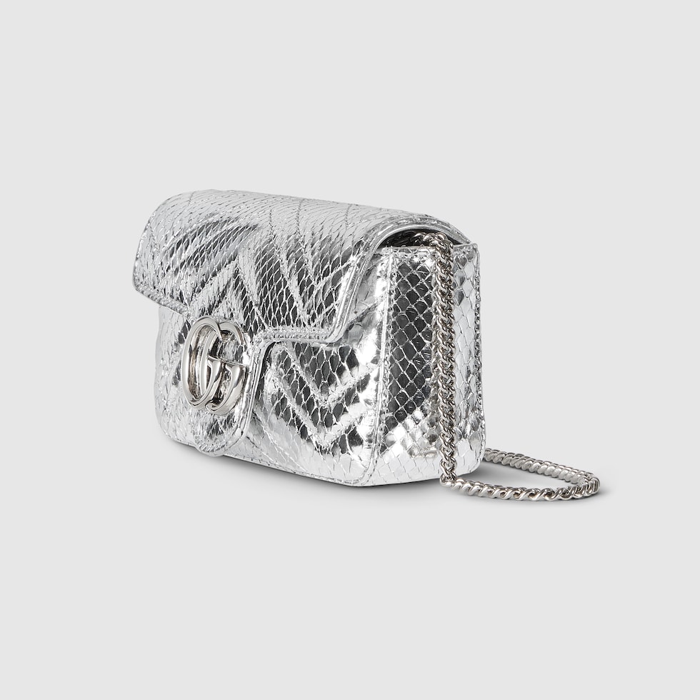 GG Marmont python mini bag in silver | GUCCI® CA