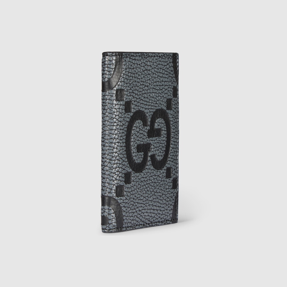 GG Jumbo long card case in dark grey and black leather | GUCCI® AE