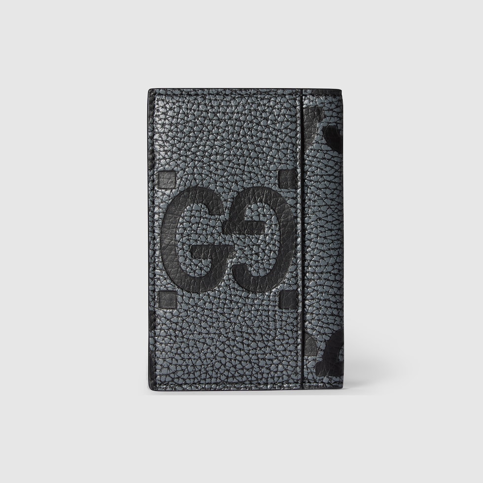 Maxi GG card case in dark grey and black leather | GUCCI® TH