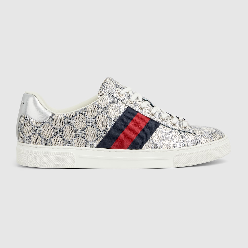 Men's Gucci Ace trainer with Web in beige and blue GG Supreme | GUCCI® ZA