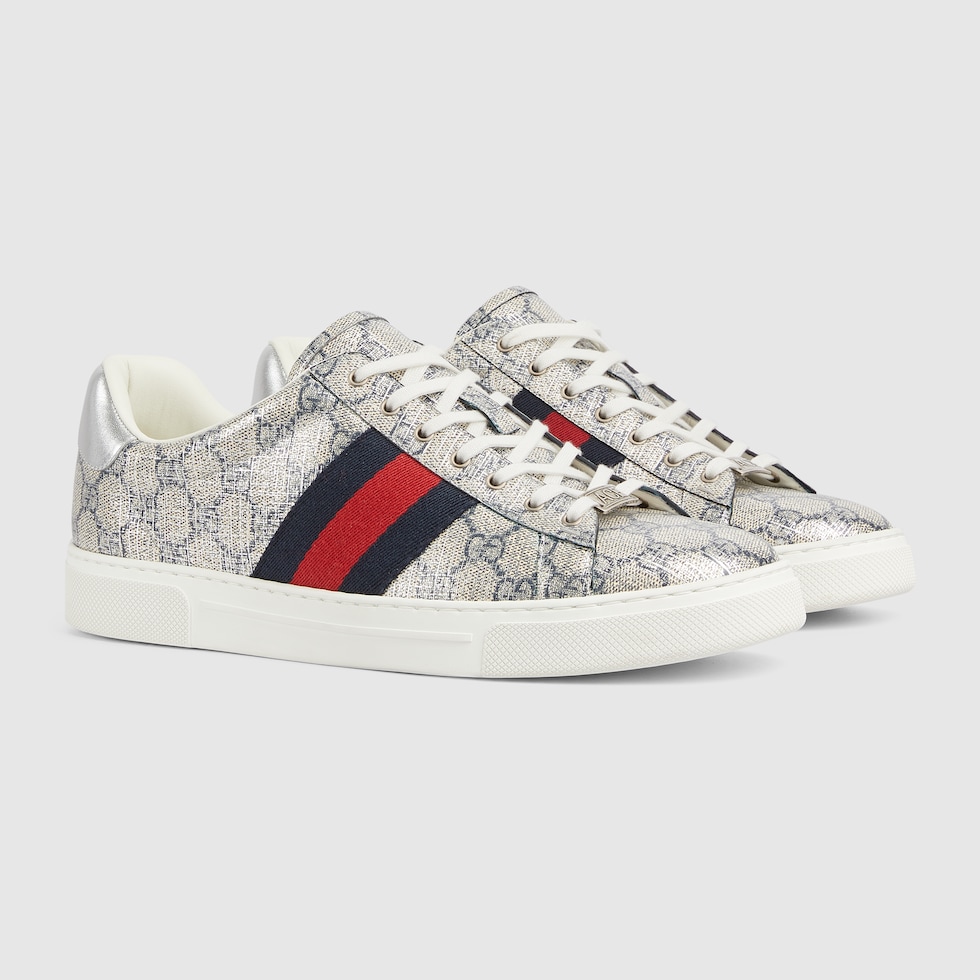 Men's Gucci Ace trainer with Web in beige and blue GG Supreme | GUCCI® ZA