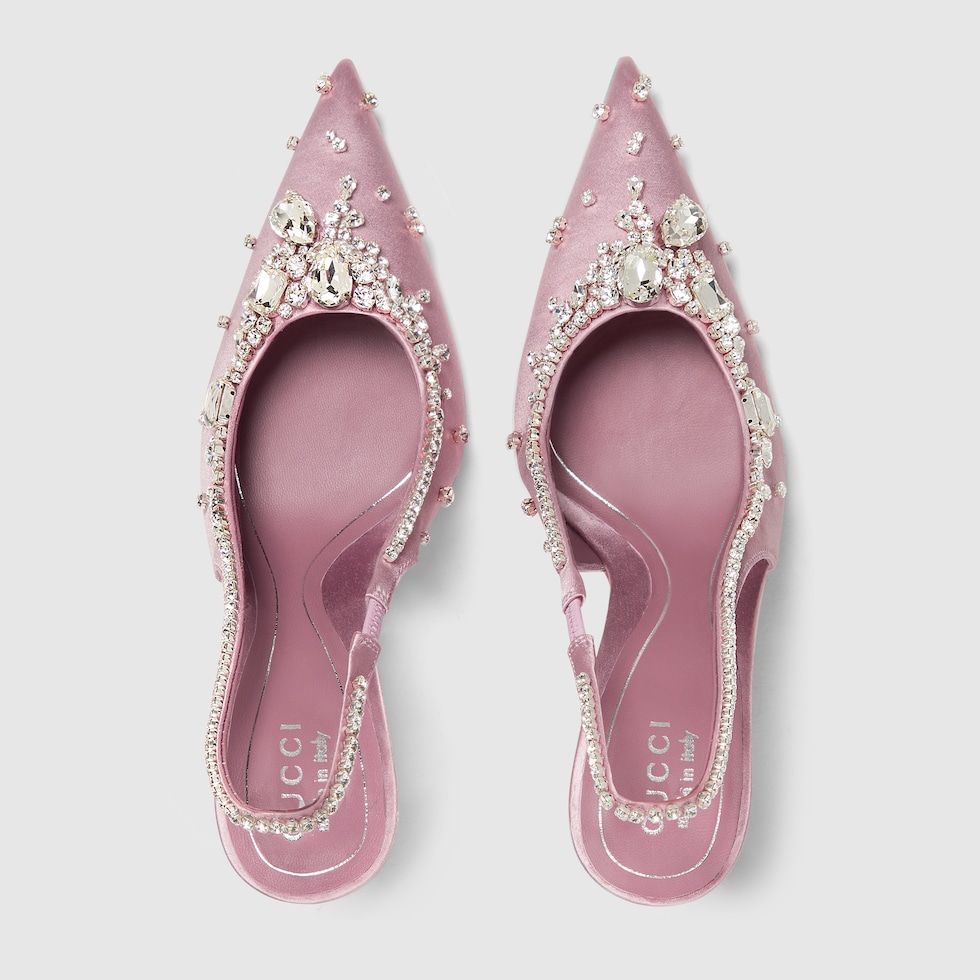 Décolleté donna con cristalli in raso rosa chiaro | GUCCI® Italia