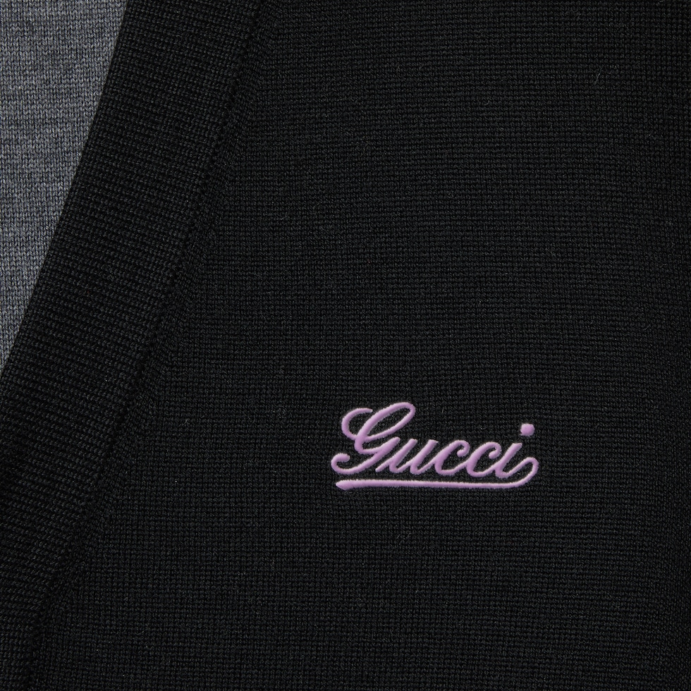 Double wool cardigan with embroidery in black | GUCCI® GR