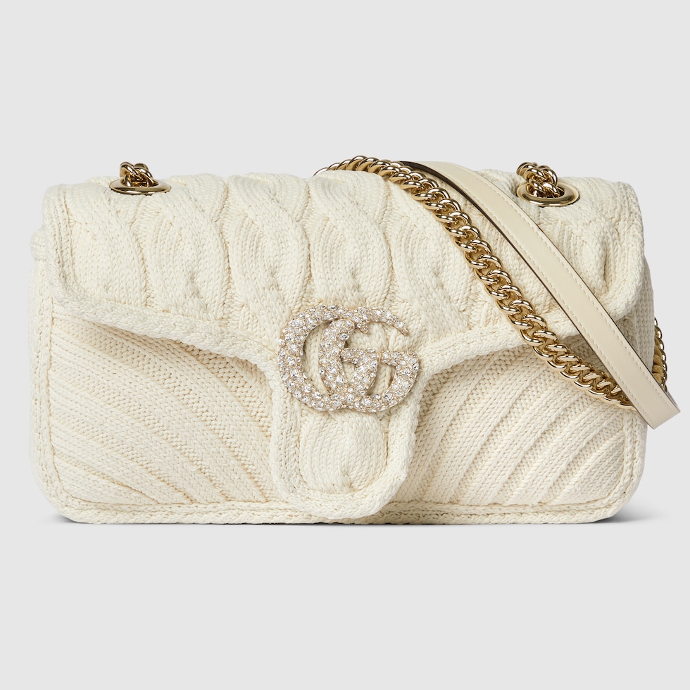 GG Marmont small shoulder bag in ivory wool | GUCCI® UK