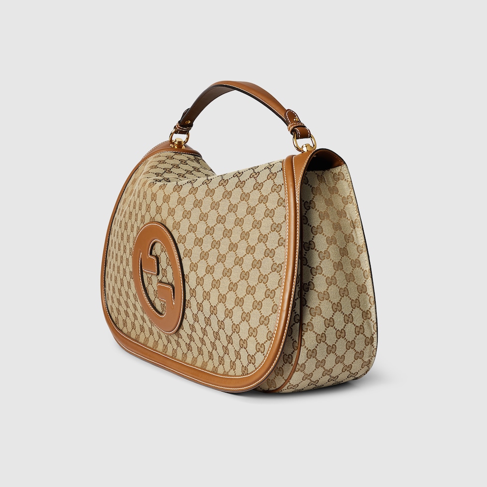 Gucci Blondie large top handle bag in beige and dark brown canvas ...