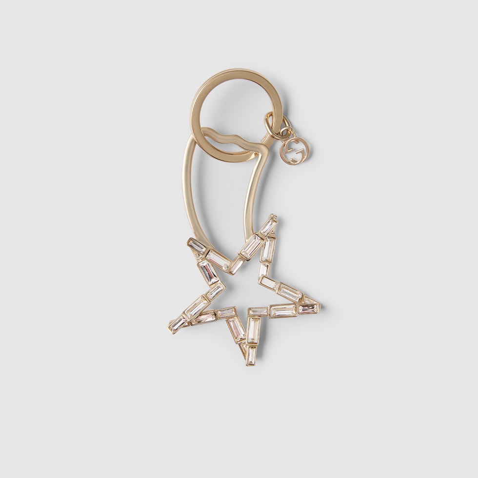 Crystal star keychain in light gold-toned metal | GUCCI® AU