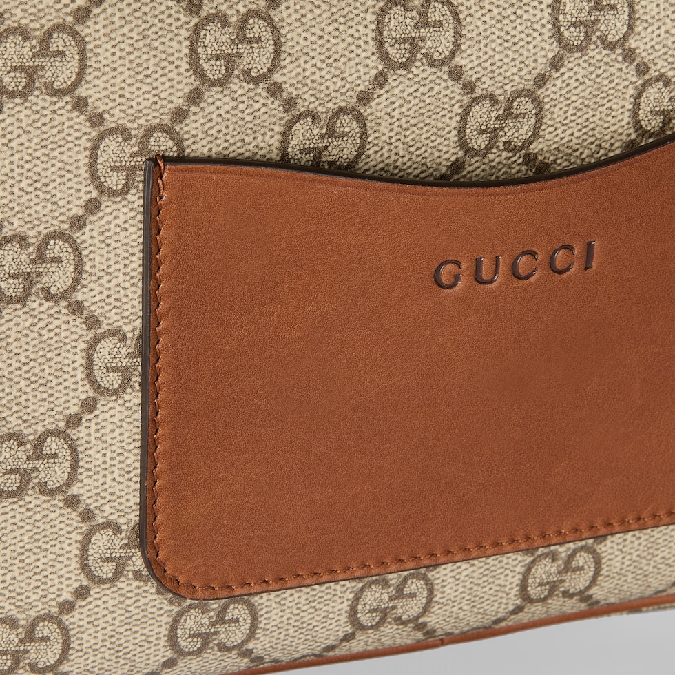 GG Emblem embossed super mini bag in beige and dark brown fabric | GUCCI® Canada