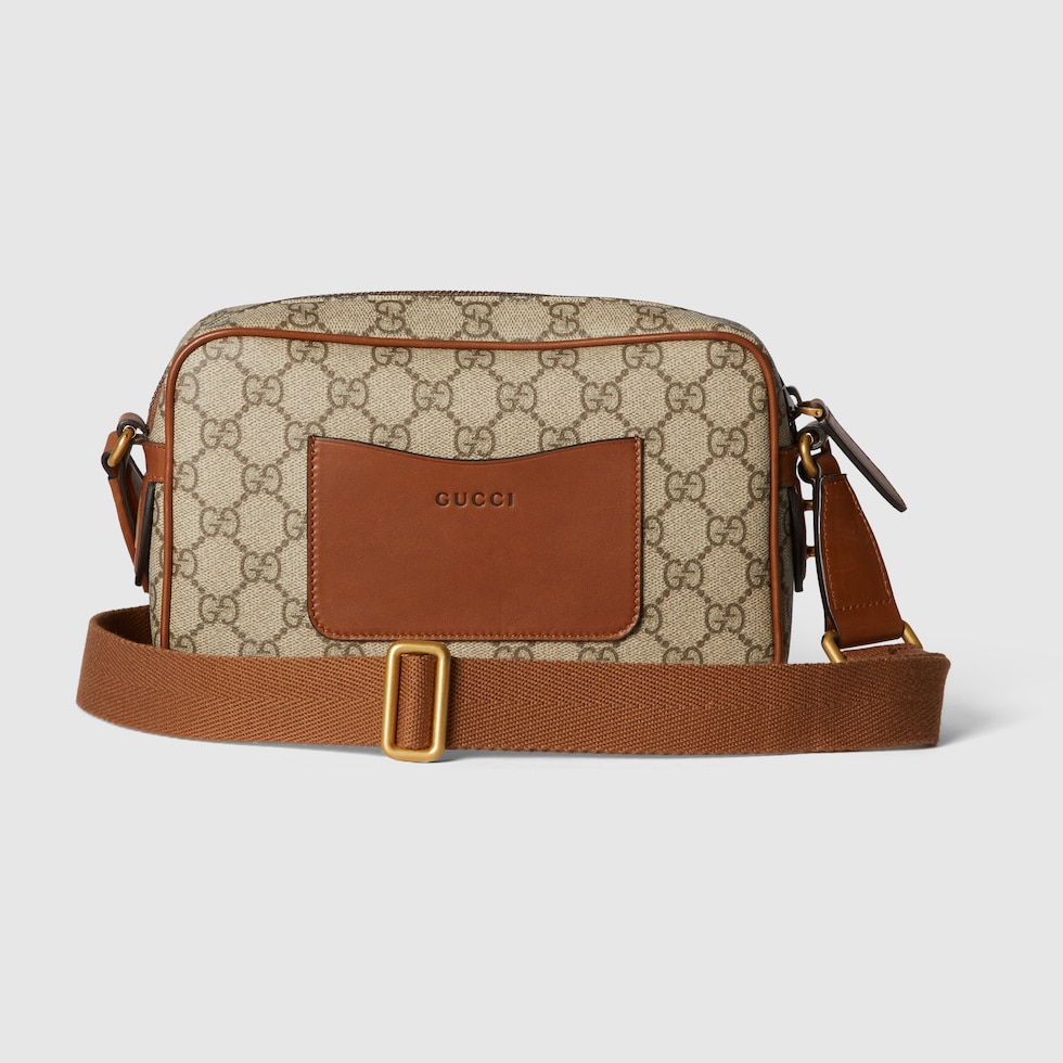 GG Emblem embossed super mini bag in beige and dark brown | GUCCI® UK