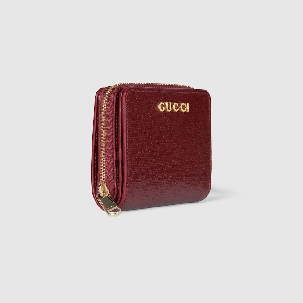 Mini zip wallet with Gucci script in Rosso Ancora red leather | GUCCI® US