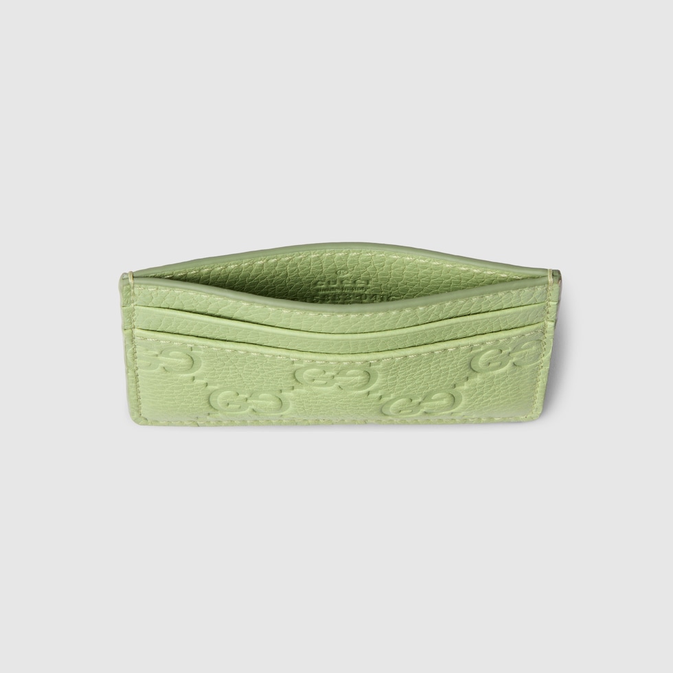 GG Emblem card case in pale green leather | GUCCI® UK