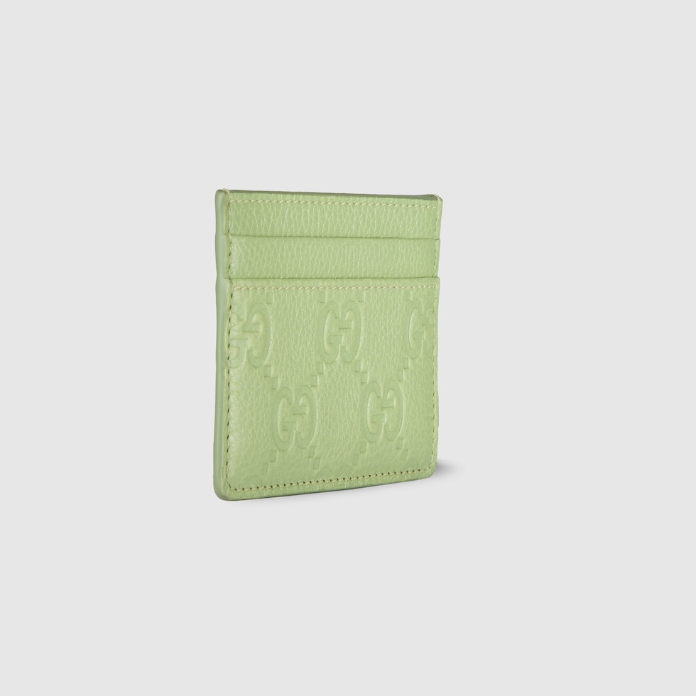 GG Emblem card case in pale green leather | GUCCI® AE