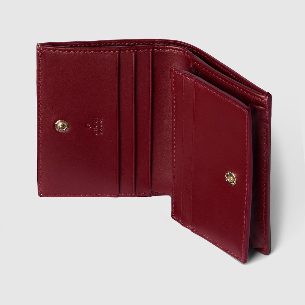 GG mini wallet with dog detail in beige and dark brown fabric | GUCCI® NZ